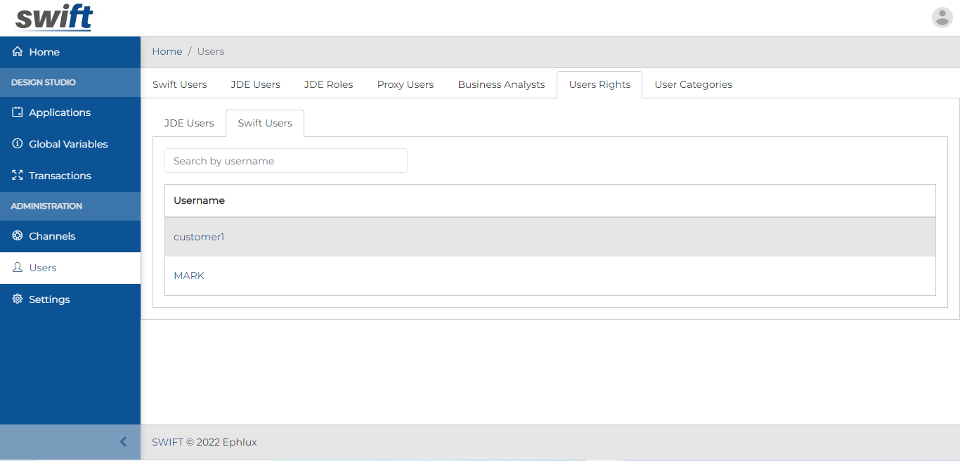 Swift User’s Access/Security – Ephlux