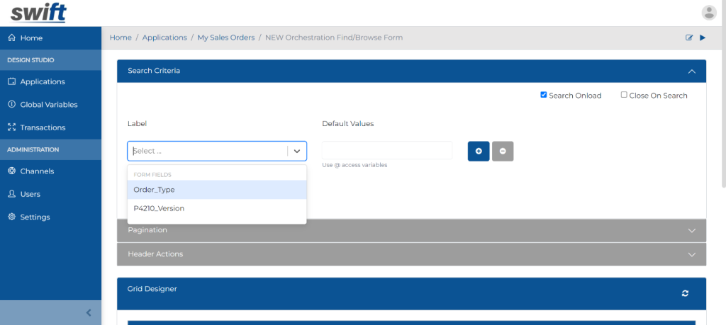 Swift – Create new Orchestration Find/Browse Form – Ephlux