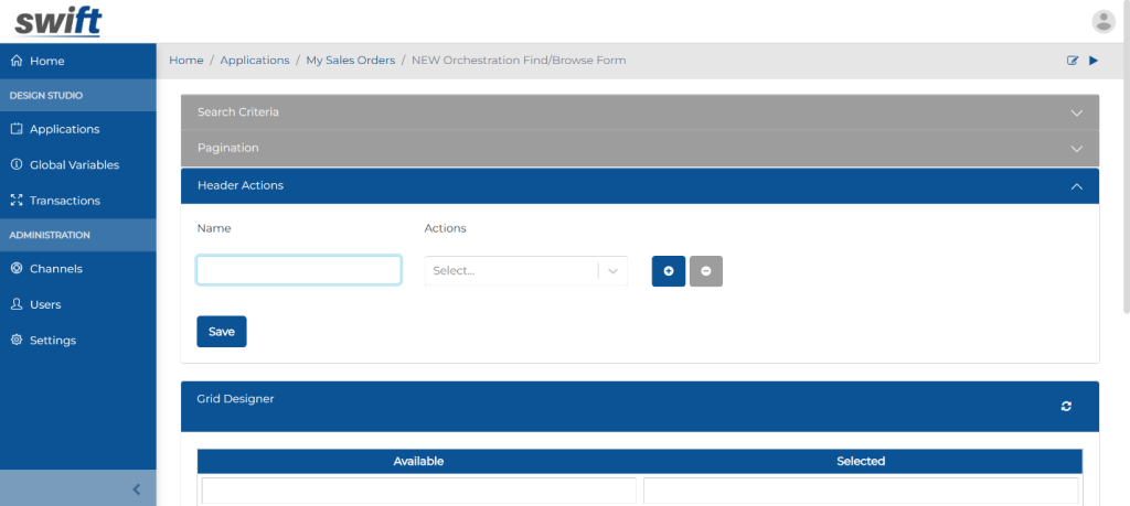 Swift – Create new Orchestration Find/Browse Form – Ephlux