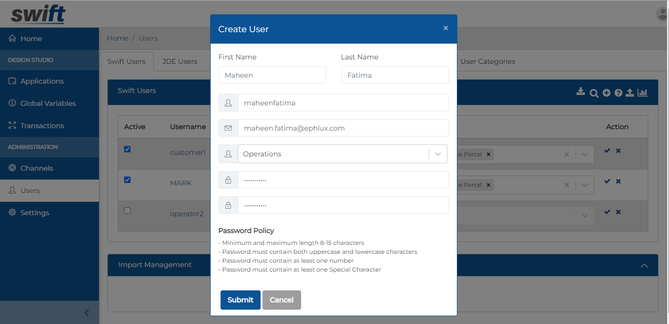 Swift User’s Access/Security – Ephlux